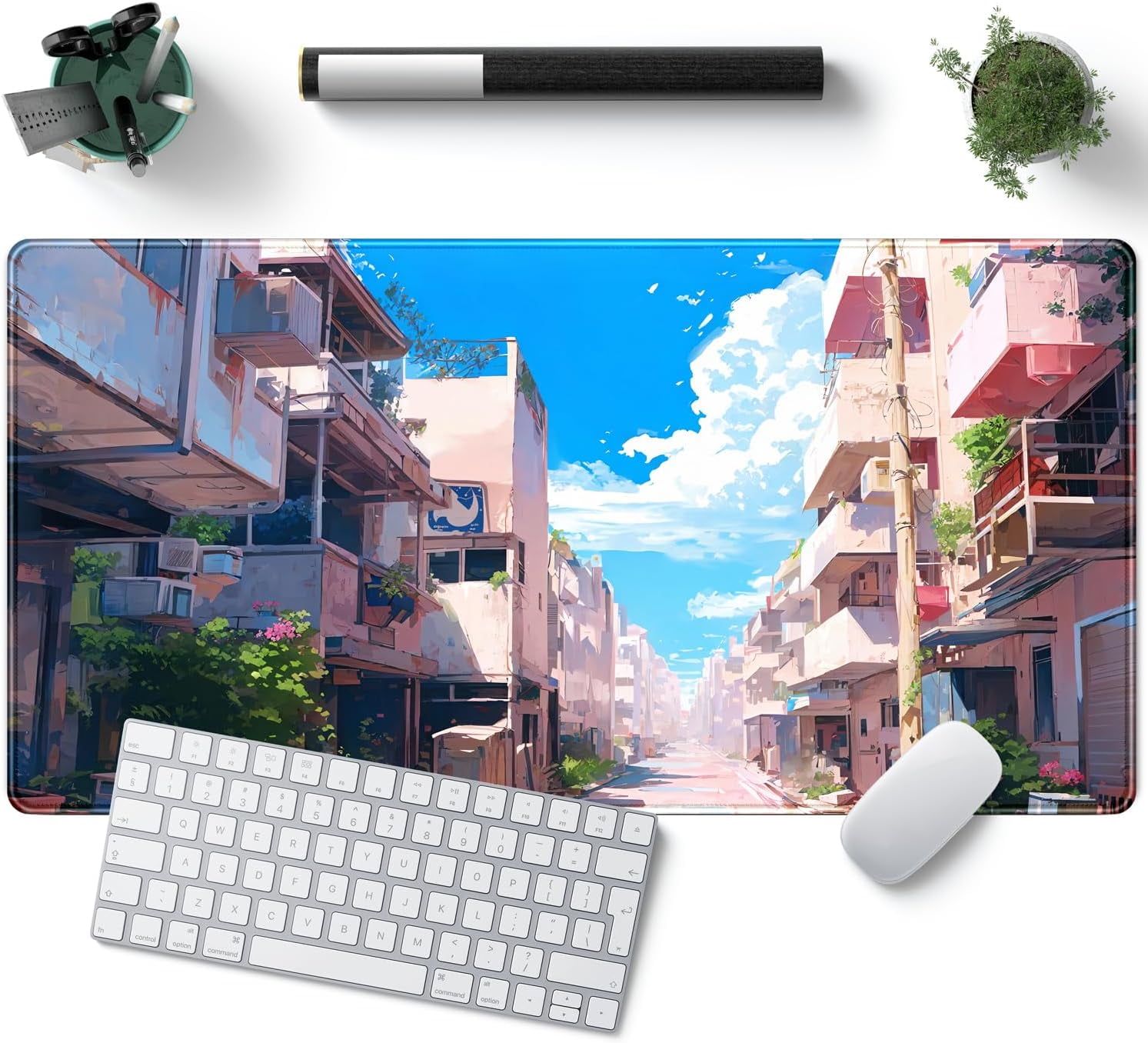 Japanese Anime Desk Mat XL Green Gaming Mouse Pad Cute Blue Sky Desk ...