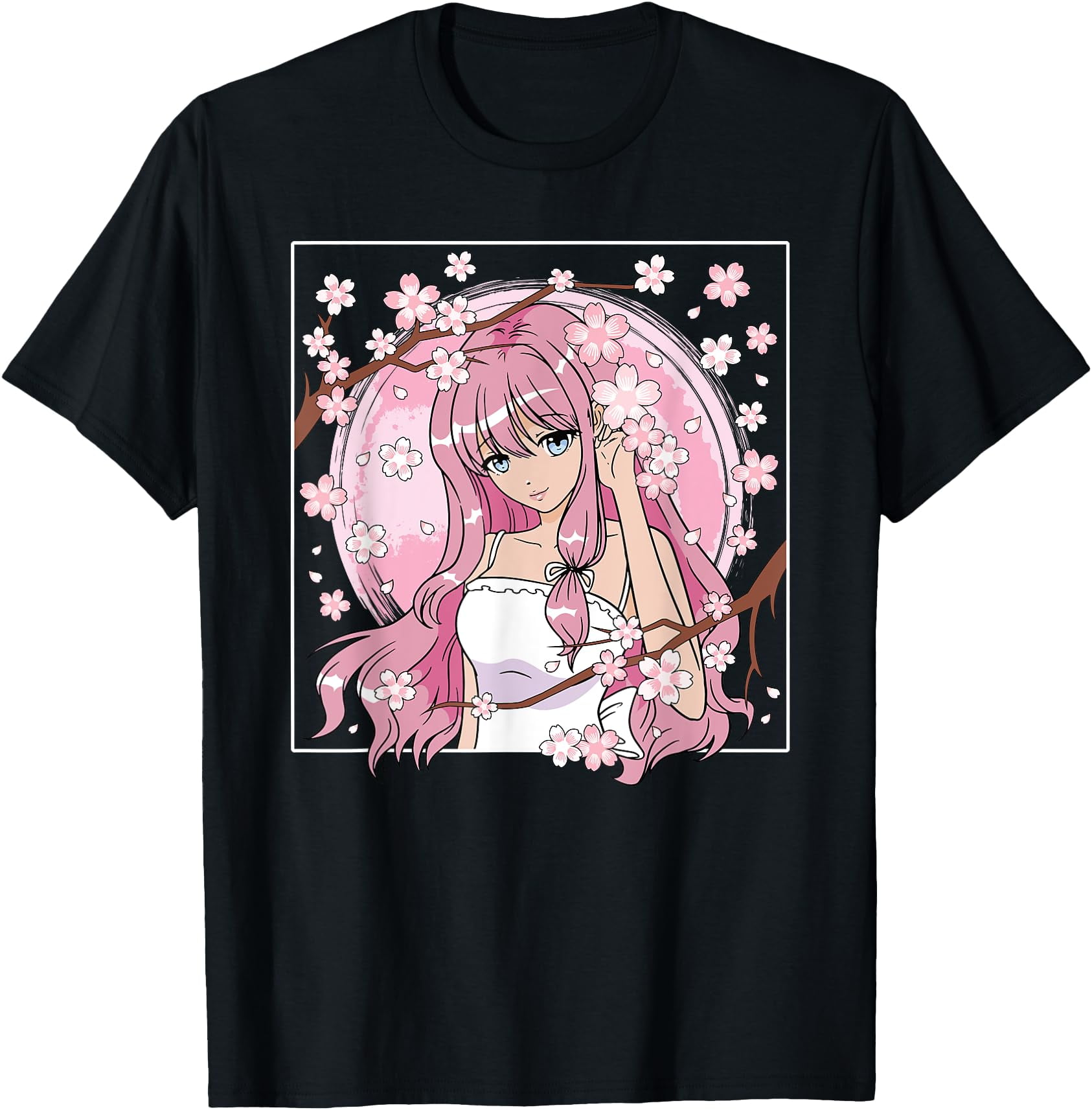 Japanese Anime Girl Manga Otaku Cherry Blossom Softstyle Unisex T-Shirt ...