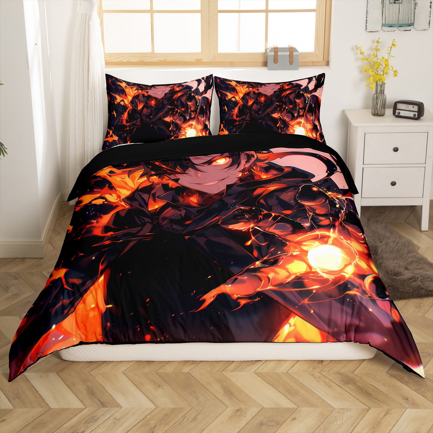 Japanese Anime Queen Duvet Cover,Cool Magical 3D Anime Bedding Set for ...