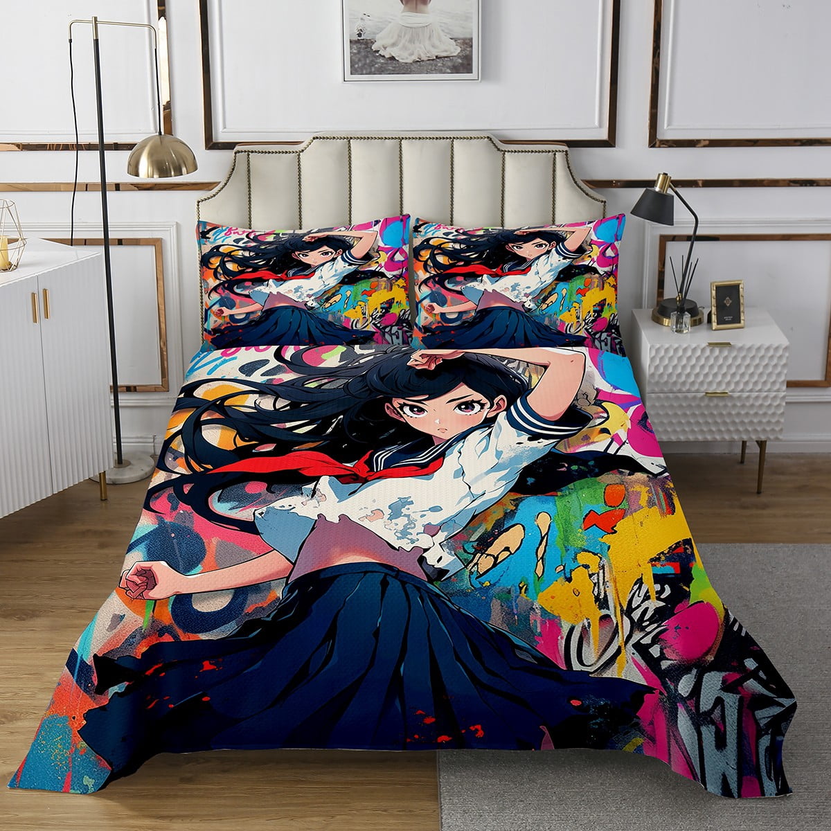 Japanese Anime Queen Quilt Set,Japanese Style Kawaii Bedding Set Room ...