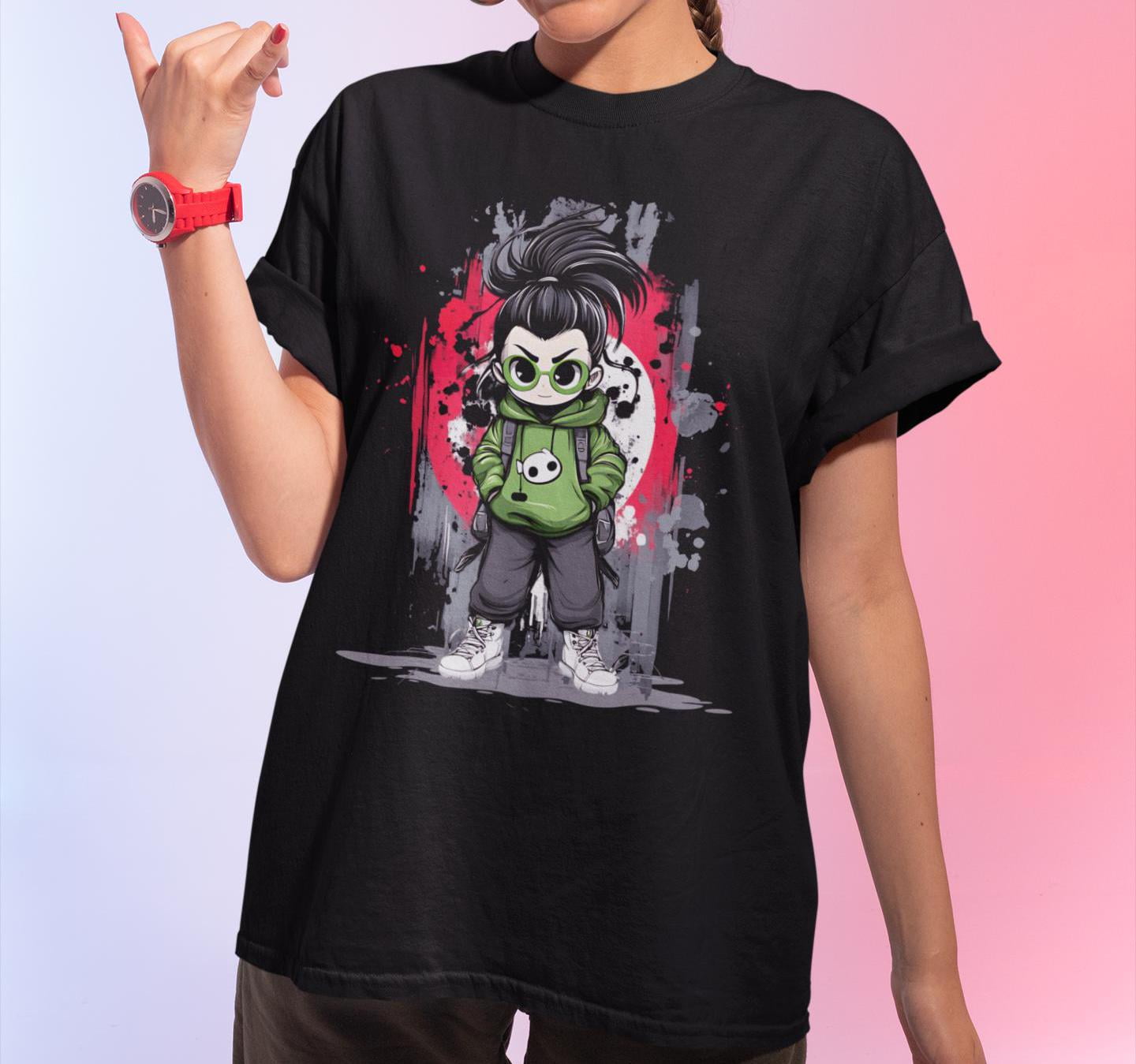 Japanese Anime Style Boy Green Hoodie Cool Graphic Tee Pop Art Manga ...