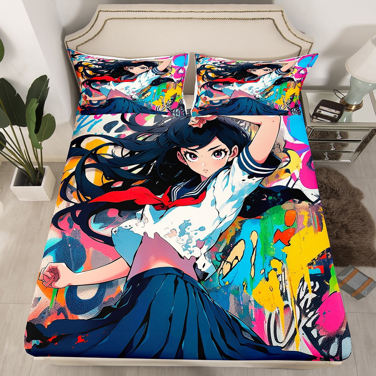 Japanese Anime Twin Fitted Sheet,Japanese Style Kawaii Bedding Set Room ...