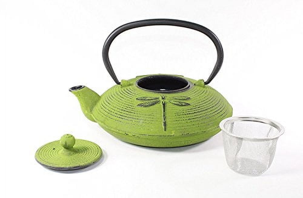 Japanese Antique 27 Fl Oz Green Dragonfly Cast Iron Teapot Tetsubin ...