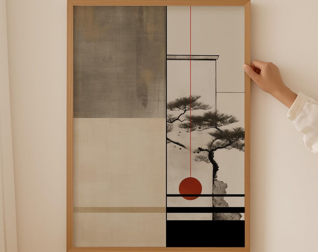 Japanese Architecture Optical Illusion, Japandi Wall Art Wabi Sabi ...