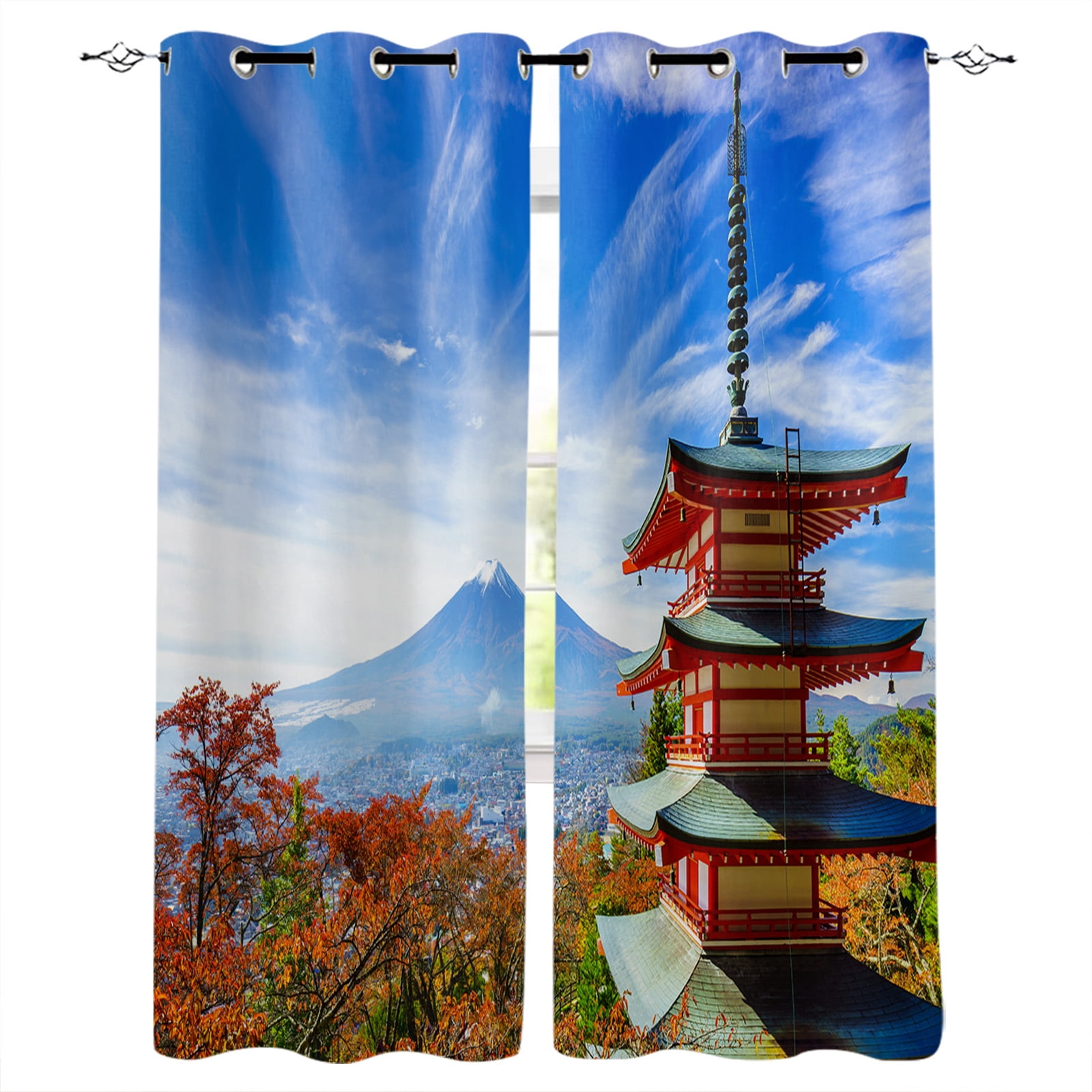 Japanese Architecture Silhouette Modern Curtains For Living Room ...