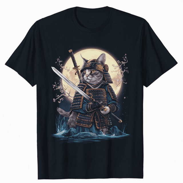 Japanese Art Cat Ninja Ukiyo-e Anime Style Samurai Cat T-Shirt ...
