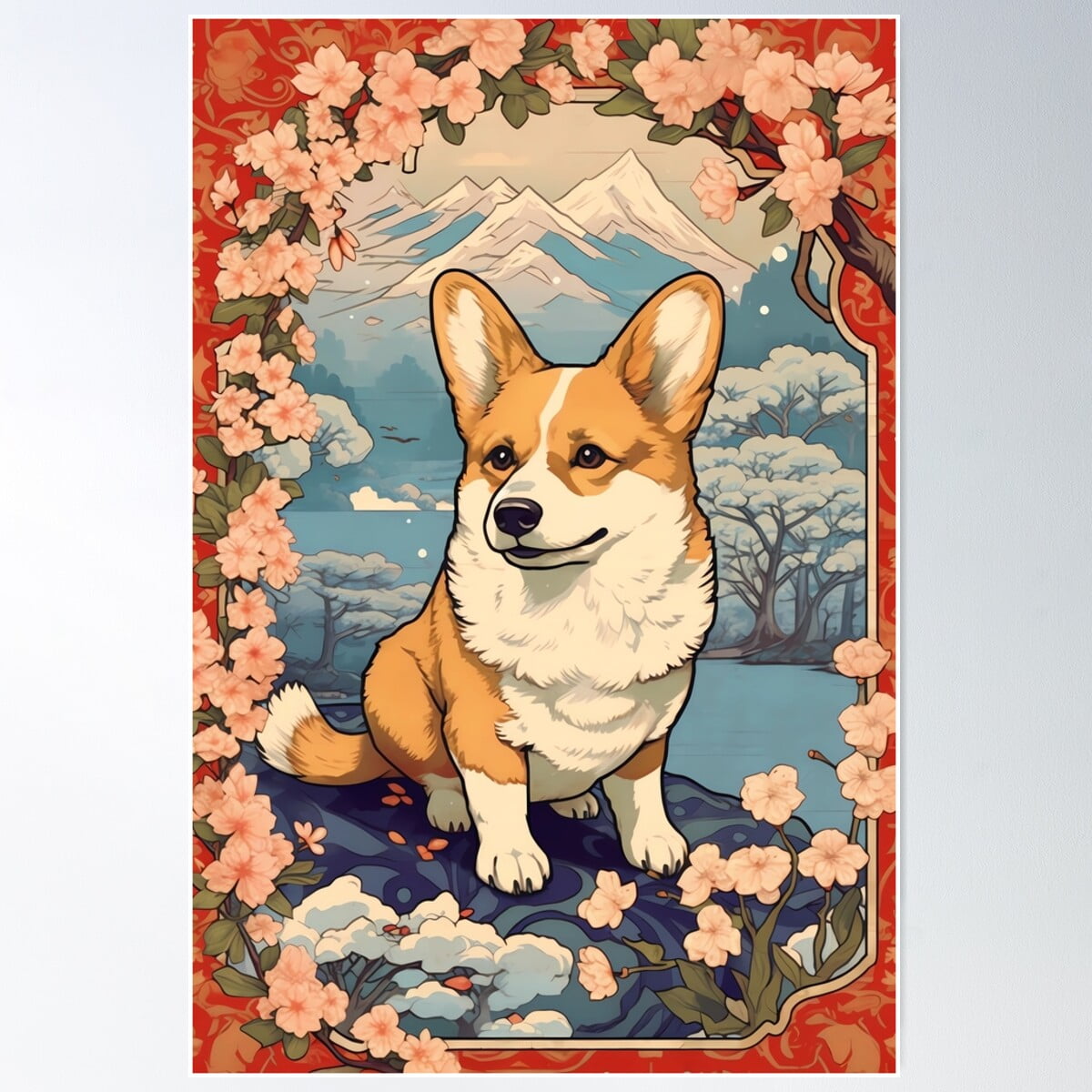 Japanese Art Corgi Dog Poster Wall Art, Modern Wall Decor For Living ...