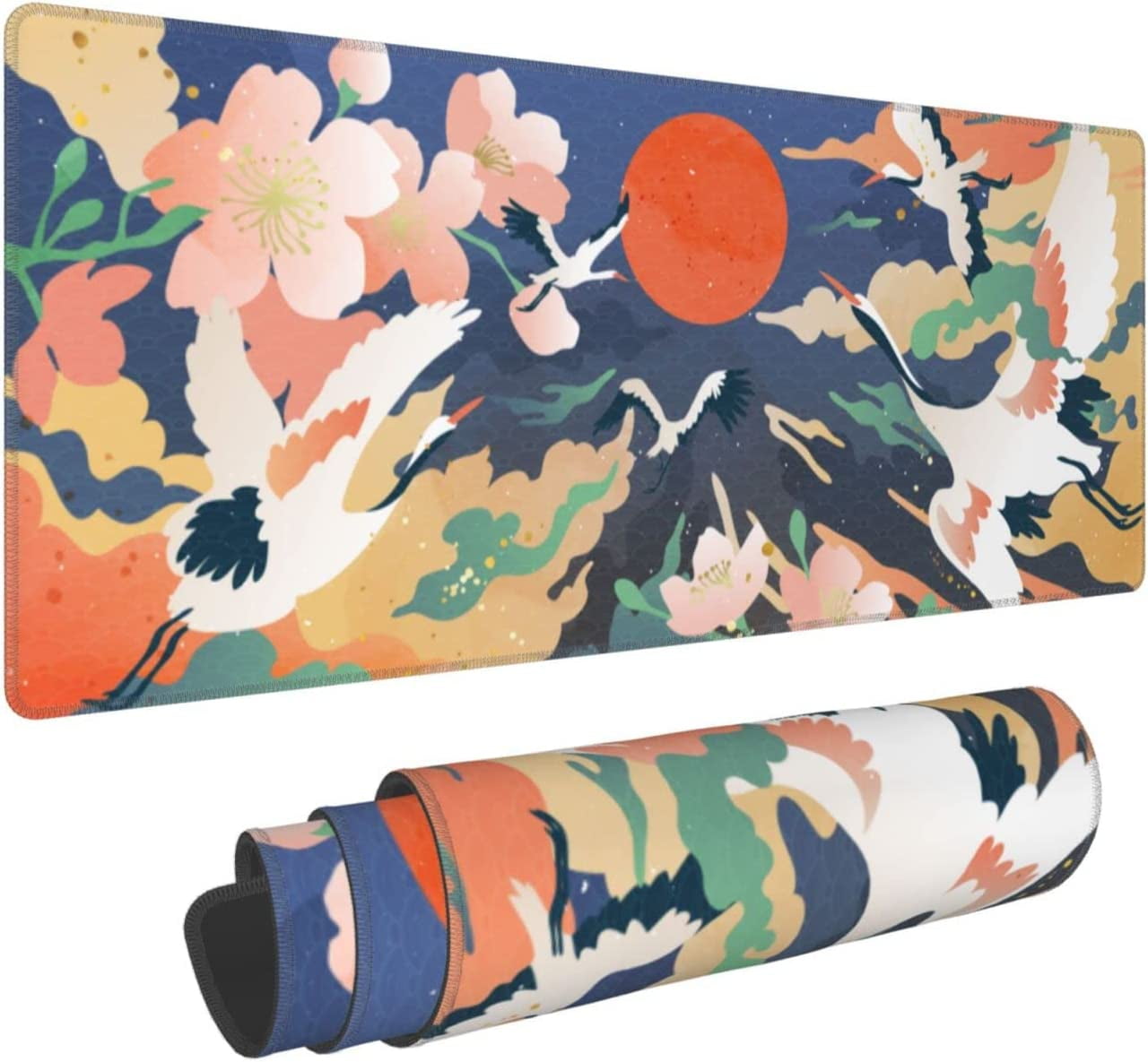 Japanese Art Gaming Mouse Pad XL, Extended Stitched Edges Mousepad ...