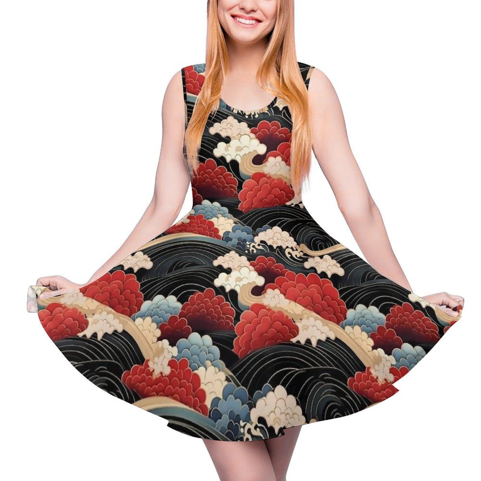 Japanese Art Inspired Design Dress Boho Beach Dresses High Waist ...