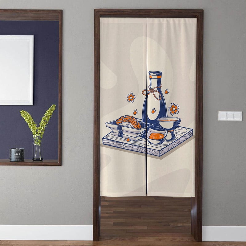 Japanese Art Noren Door Curtain, Modern Minimalism Sake Sushi Pattern ...