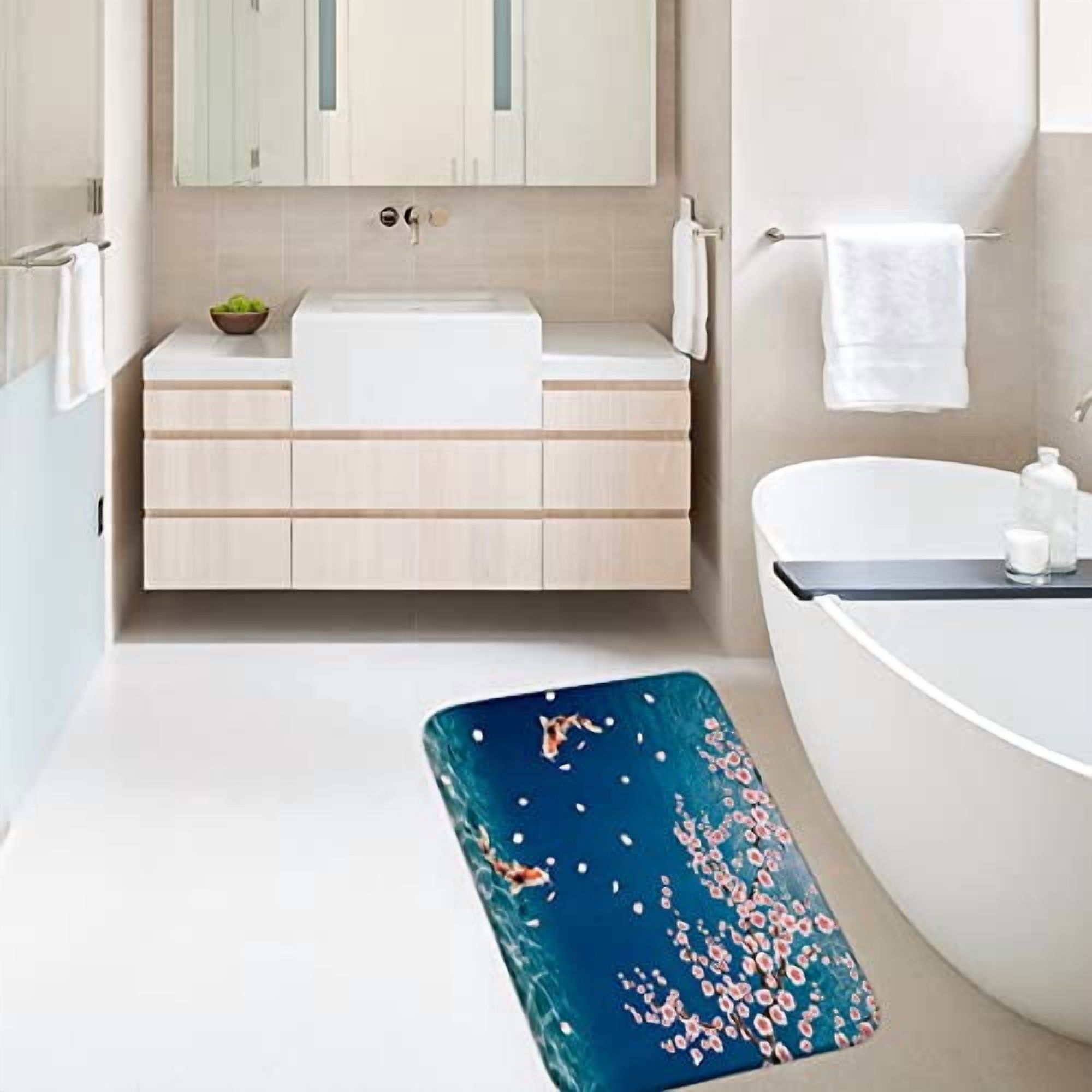 Japanese Asian Cherry Blossoms Bath Mat Chinese Oriental Pink ...