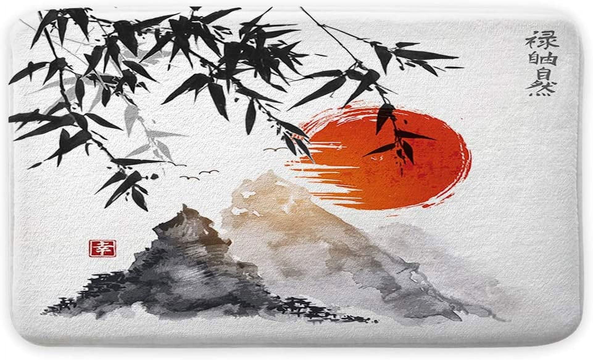 Japanese Bamboo Trees Sun and Mountains Bath Rugs Non-Slip Floor ...