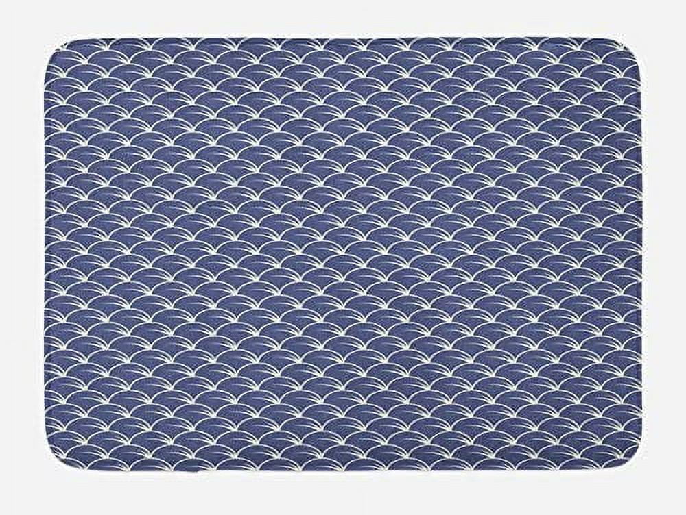 Japanese Bath Mat, Graphic Wavy Shapes On Blue Backdrop Curvy Tile ...