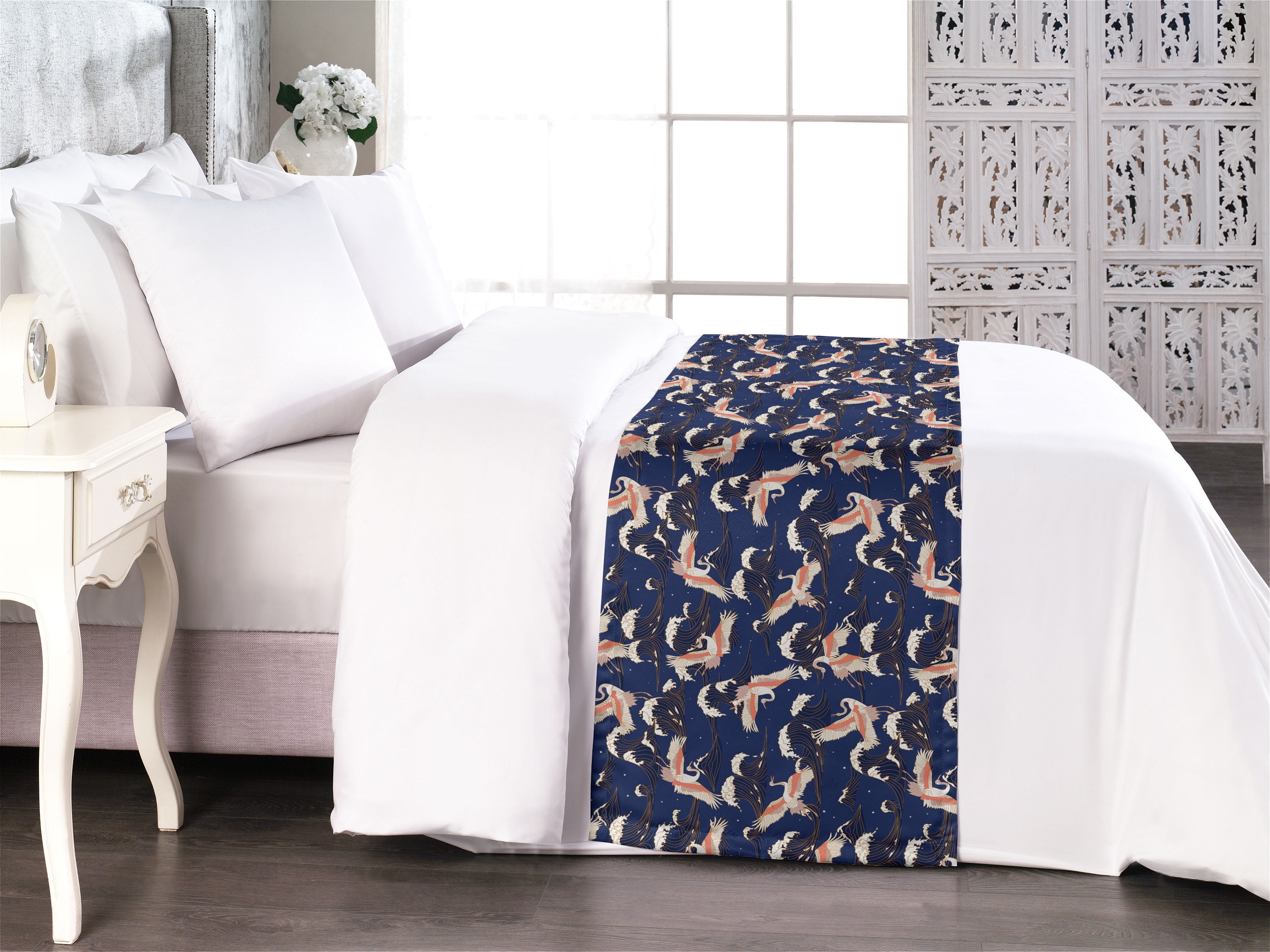 Japanese Bed Runner, Crane Birds and Big Waves Cultural Symbol Asian ...