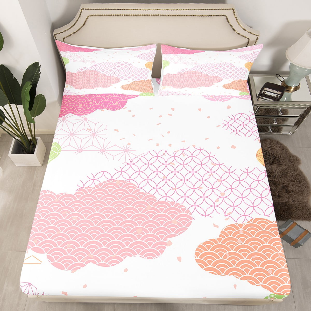 Japanese Bed Sheets Pink Cherry Blossom Fitted Sheet, Japanese Style ...