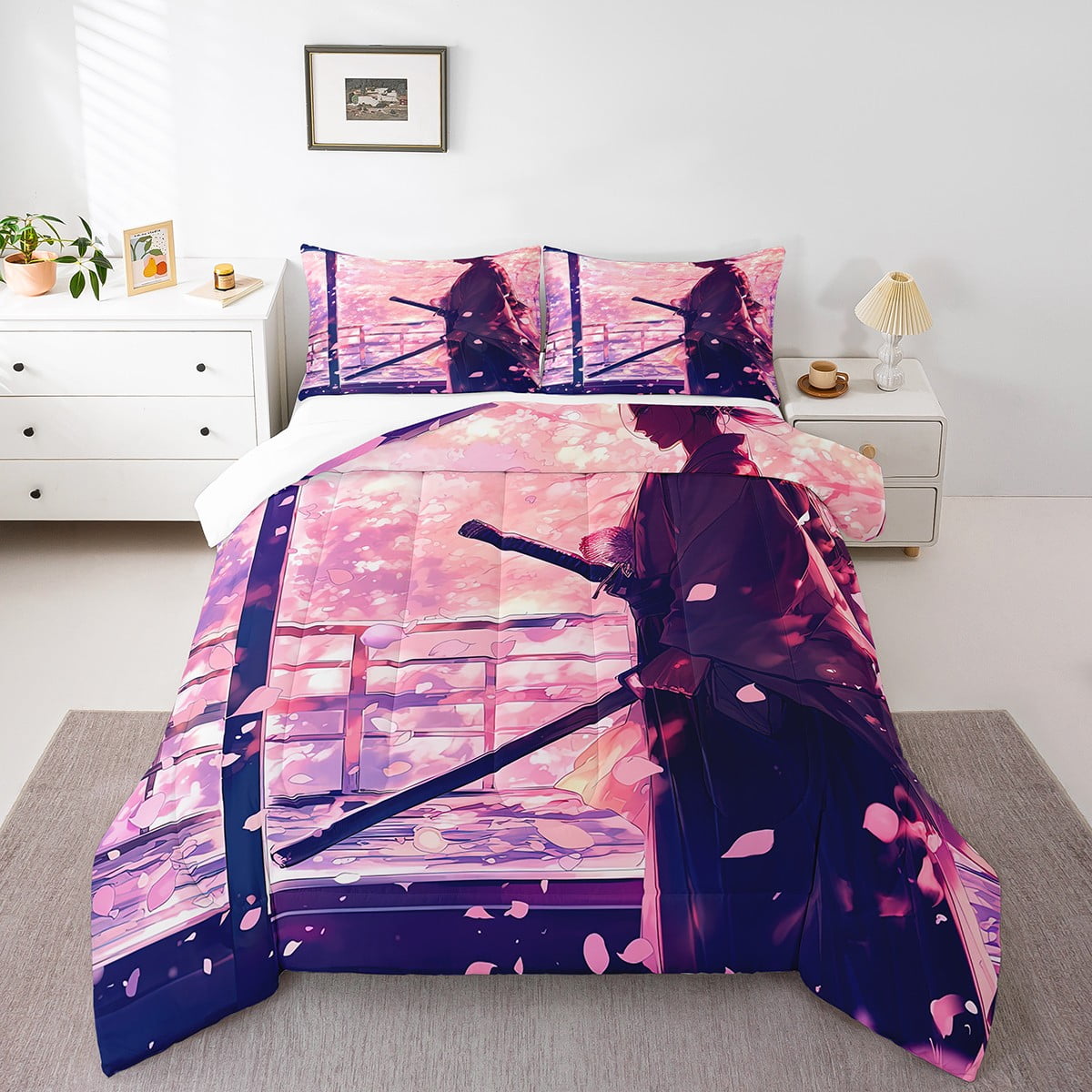 Japanese Bedding Full Pink Cherry Blossoms Comforter Set, Japanese ...