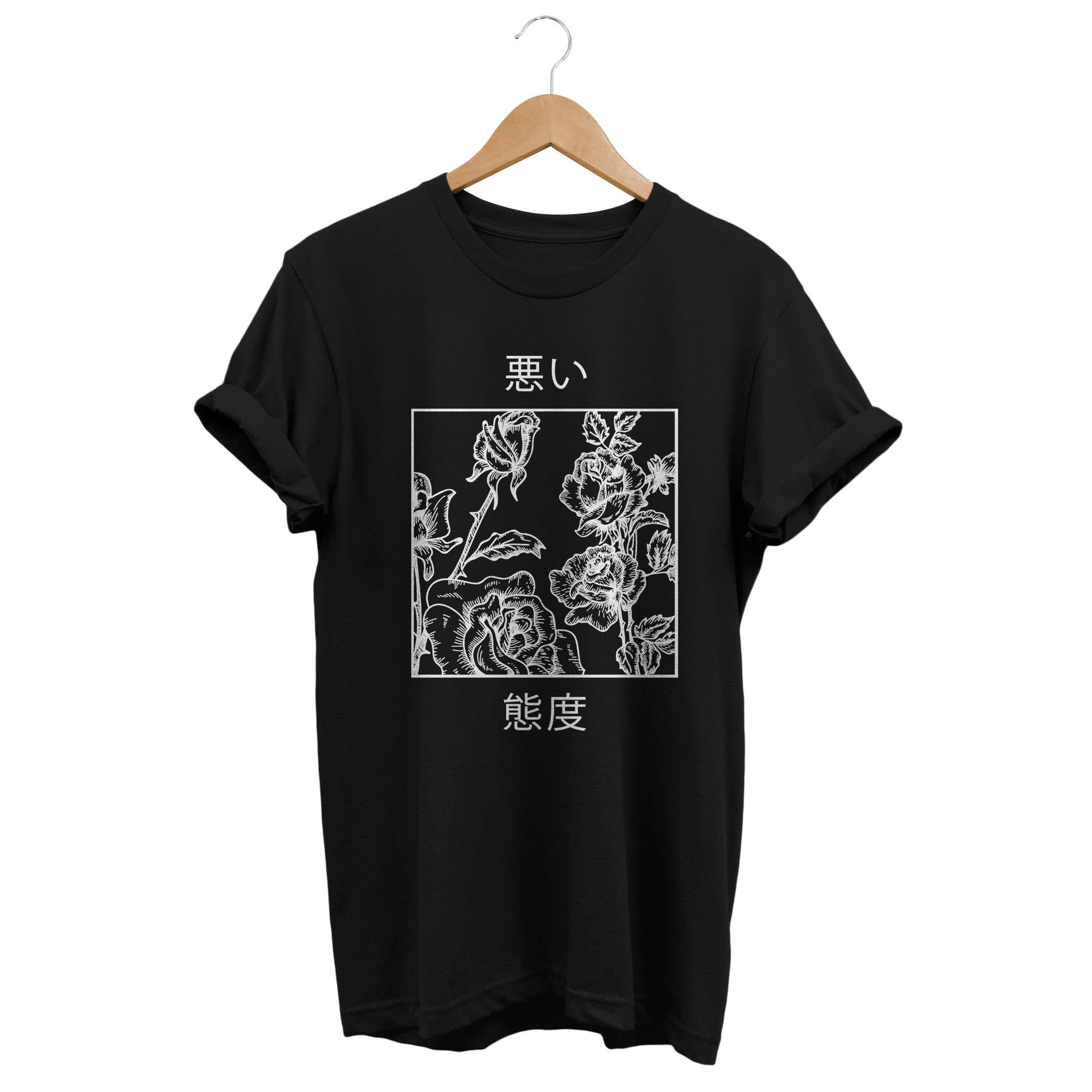 Japanese Black Roses Tshirt, Aesthetic Shirt, Japan Streetwear, Tumblr ...