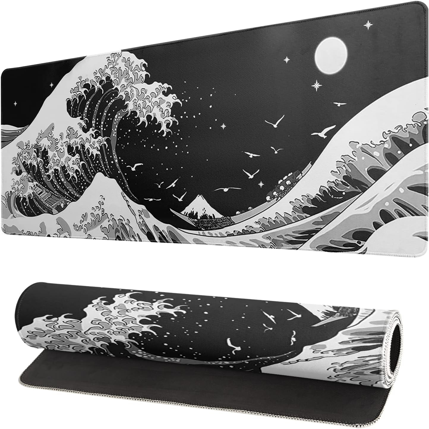 Japanese Black Sea Wave Mouse Pad Abstract Black Gaming Mouse Pad 31 ...