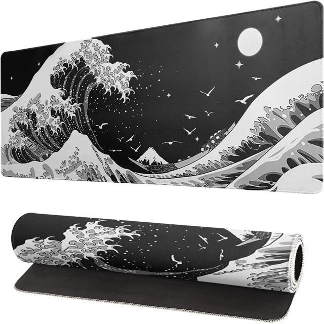 Japanese Black Sea Wave Mouse Pad Abstract Black Gaming Mouse Pad 31 ...