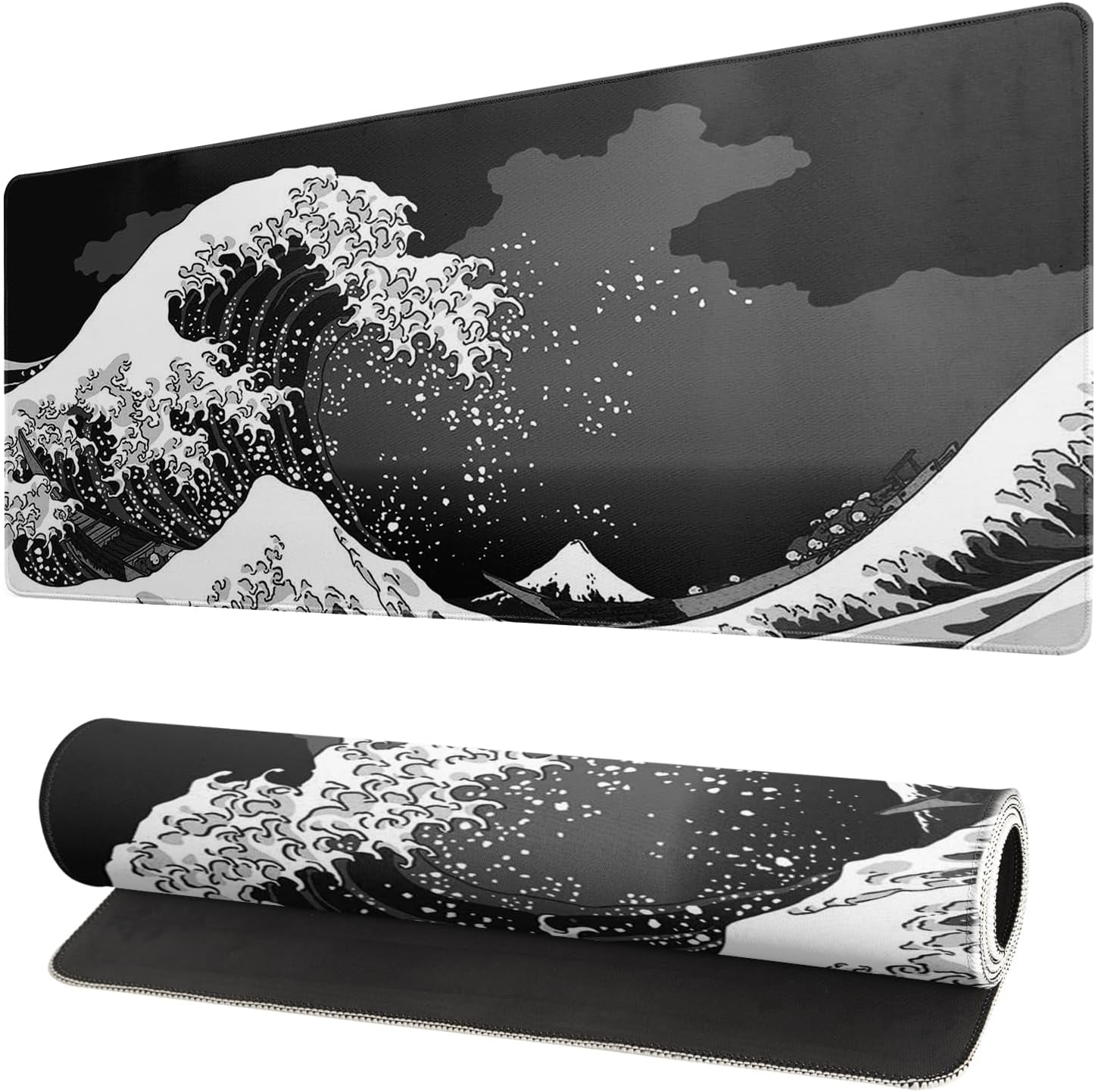 Japanese Black Sea Wave Mouse Pad Large Gaming Mousepad Non-Slip Rubber ...
