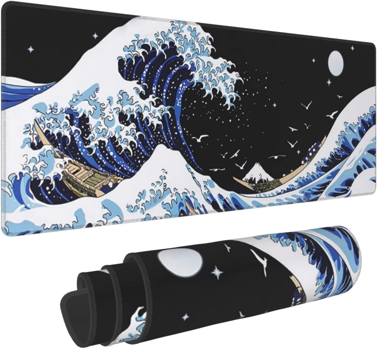 Japanese Blue and Black Sea Wave Mouse Pad Abstract Blue Desk Mat 31 ...