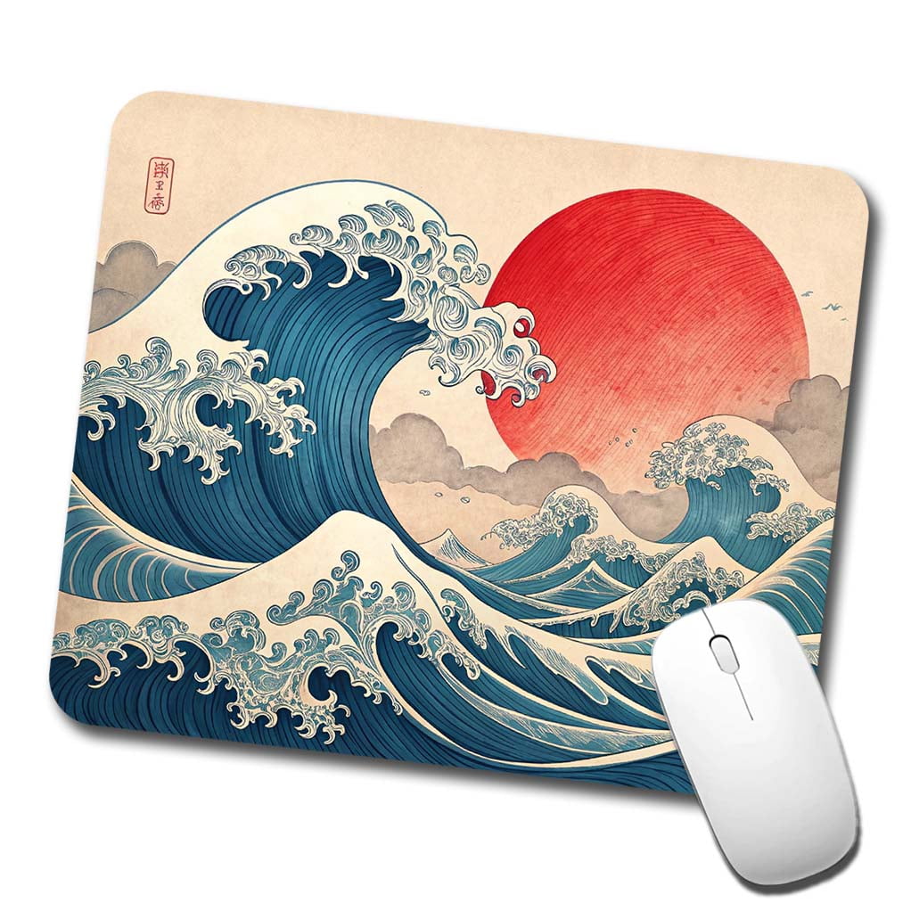 Japanese Blue Ocean Waves Large Sun Mouse Pad Low Profile Gaming Mat ...