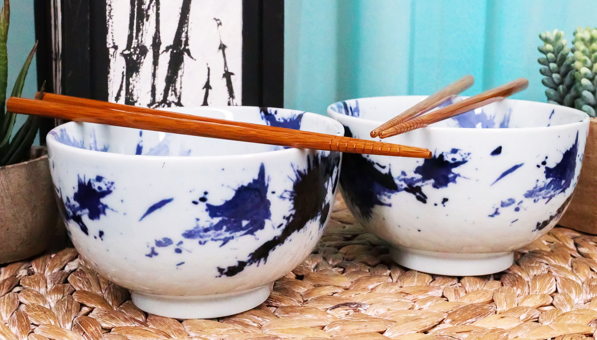 Japanese Blue Splash Paint Abstract Design Porcelain Bowls With ...