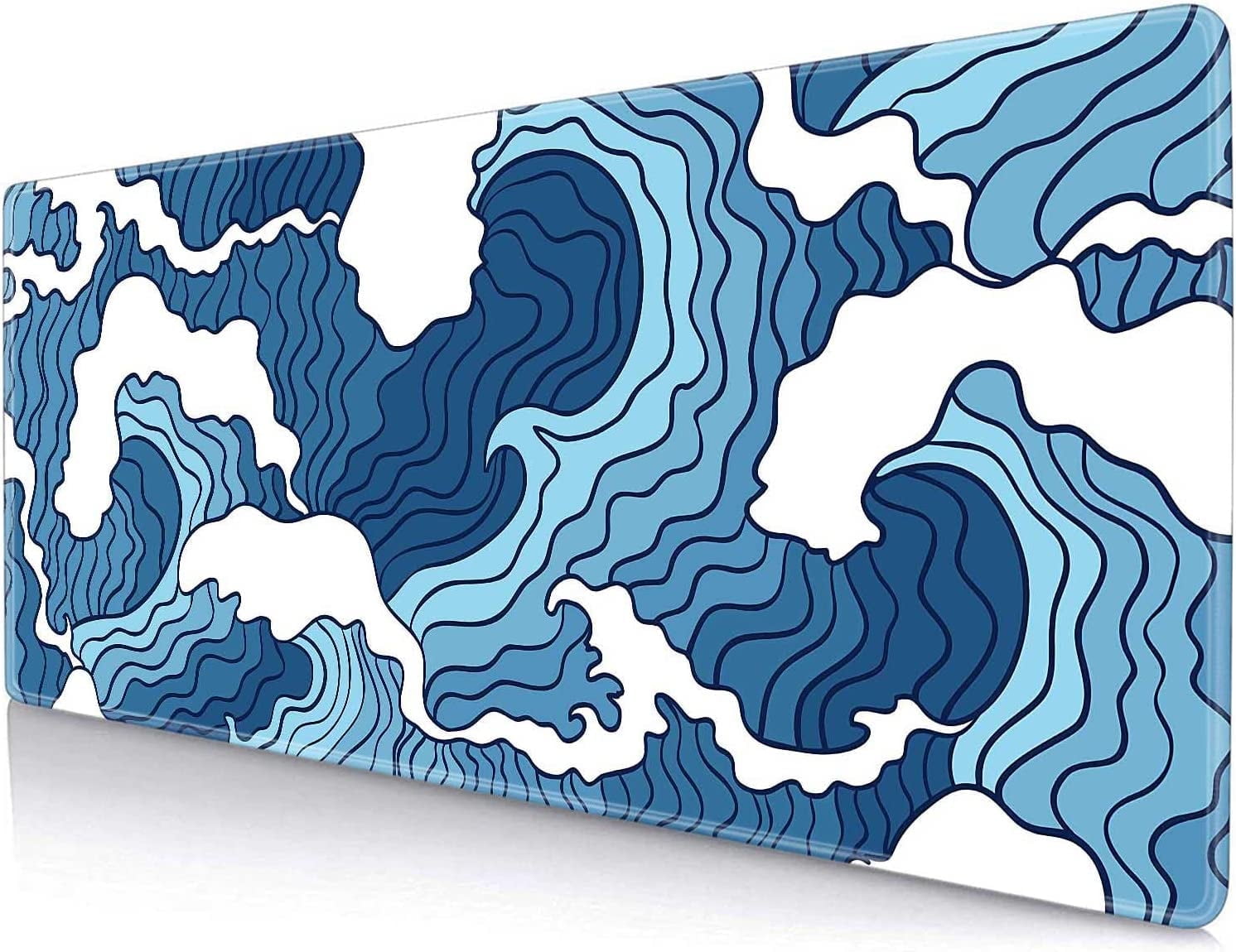 Japanese Blue and White Wave Gaming Mouse Pad XL - Non Slip Rubber Base ...