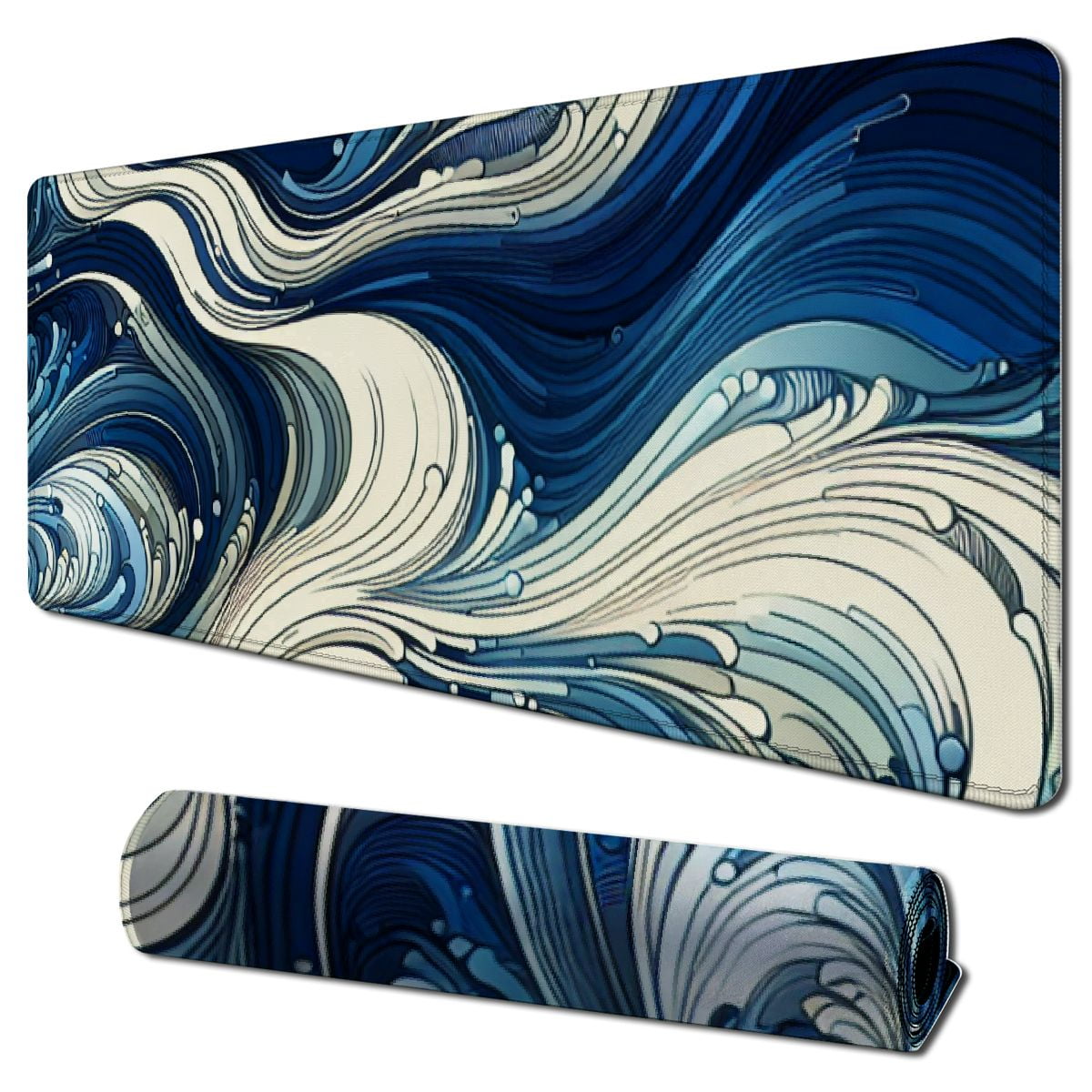 Japanese Blue and White Wave Gaming Mouse Pad XL, Non Slip Rubber Base ...