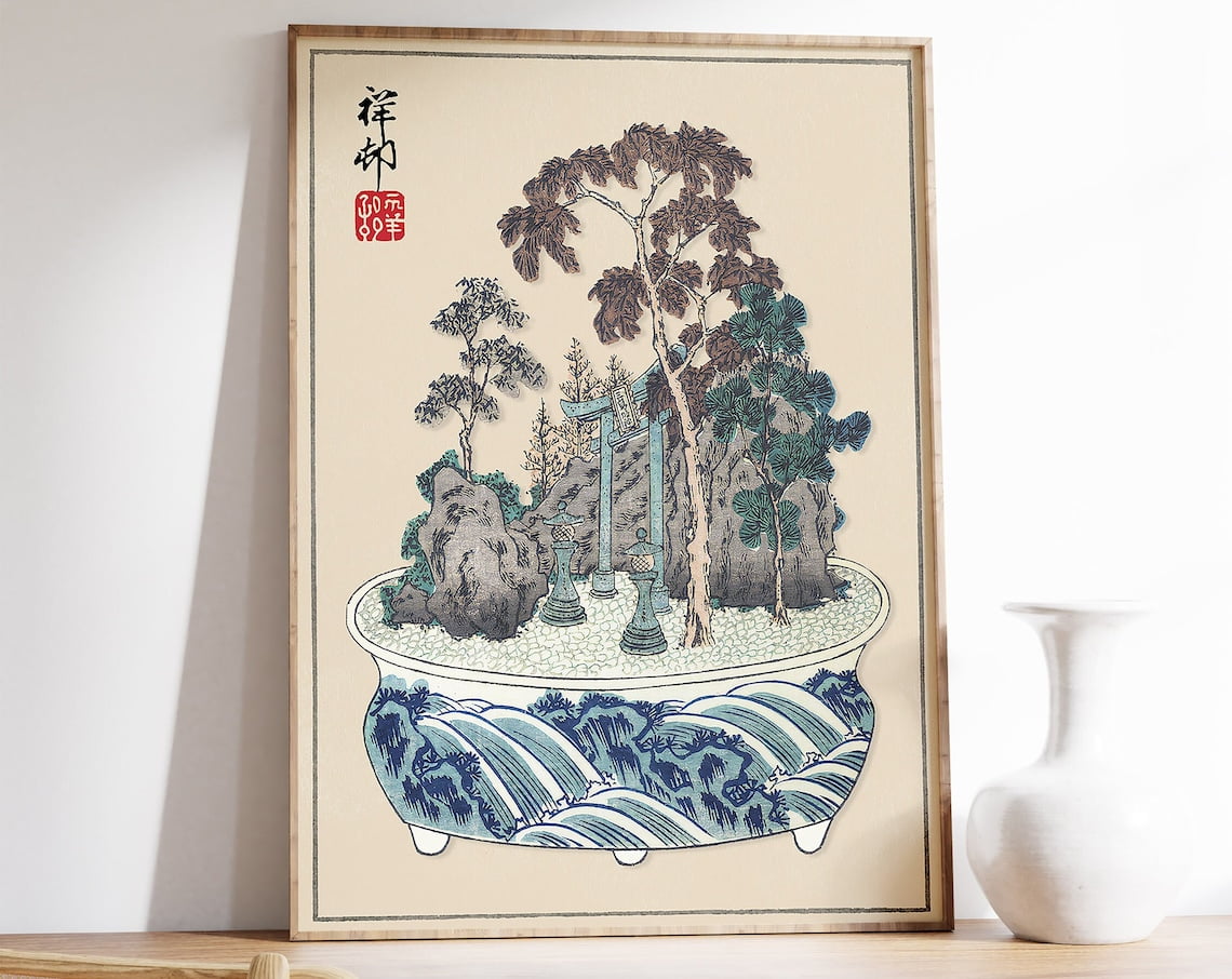Japanese Bonsai Poster, Woodblock Art Print, Asian Decor, Traditional ...