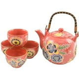 Japanese Botan Peony Flower Tea Set Ceramic Teapot with Rattan Handle ...