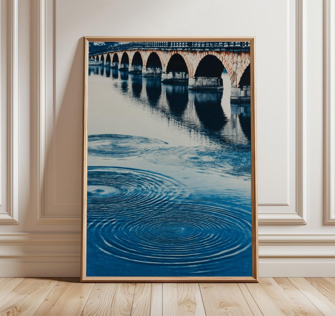 Japanese Bridge Blue Water Ripples Art Minimal Landscape Calm River ...