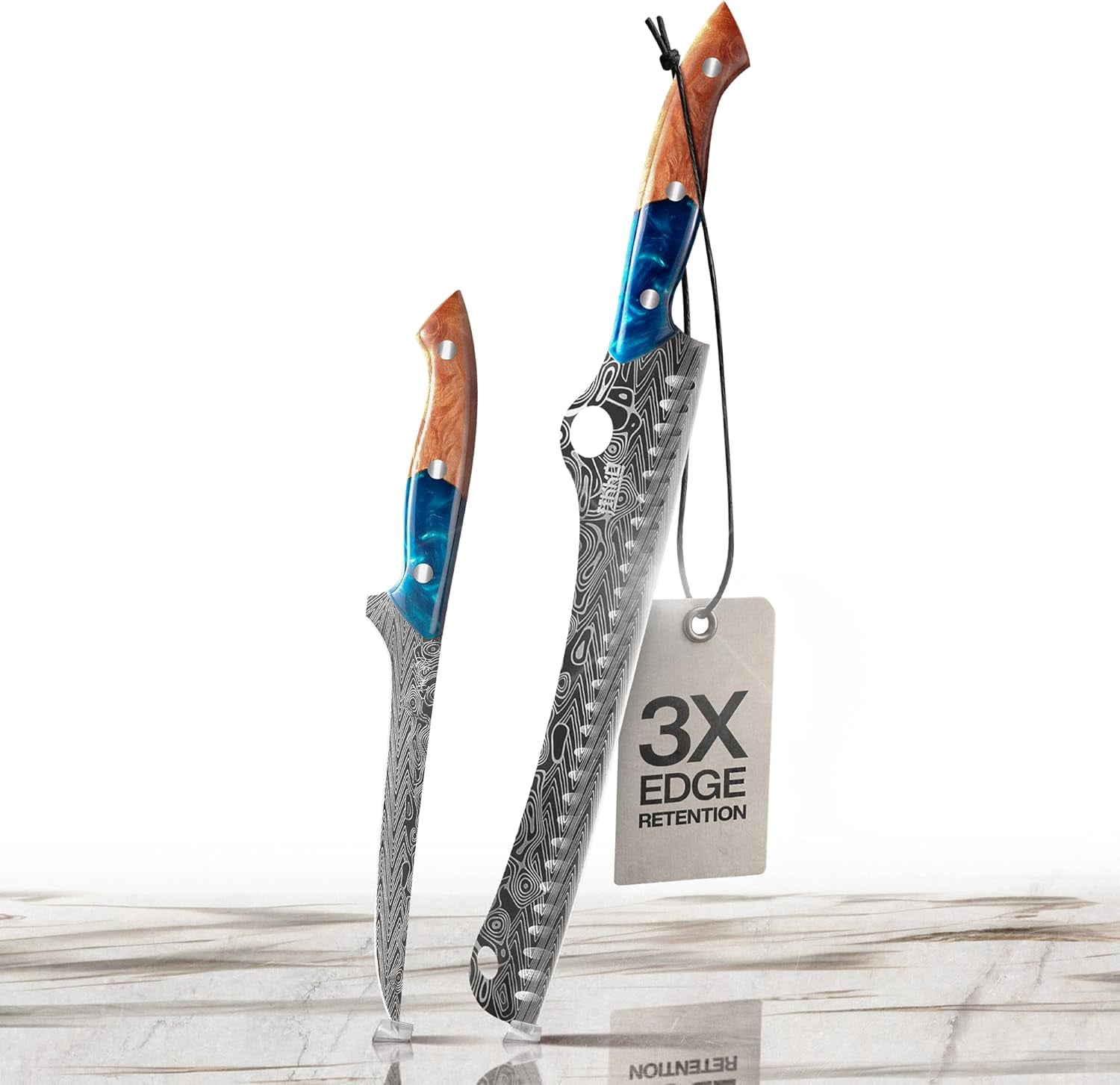 Japanese Brisket & Fillet Knife Set with Olive Wood & Blue Epoxy Resin ...