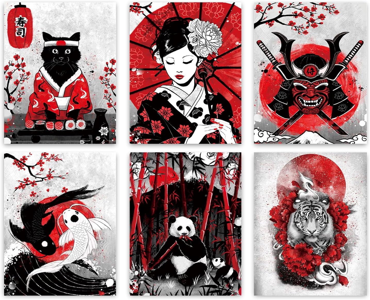 Japanese Canvas Art Posters Asian Art Prints Japanese Wall Art Cat Wall ...