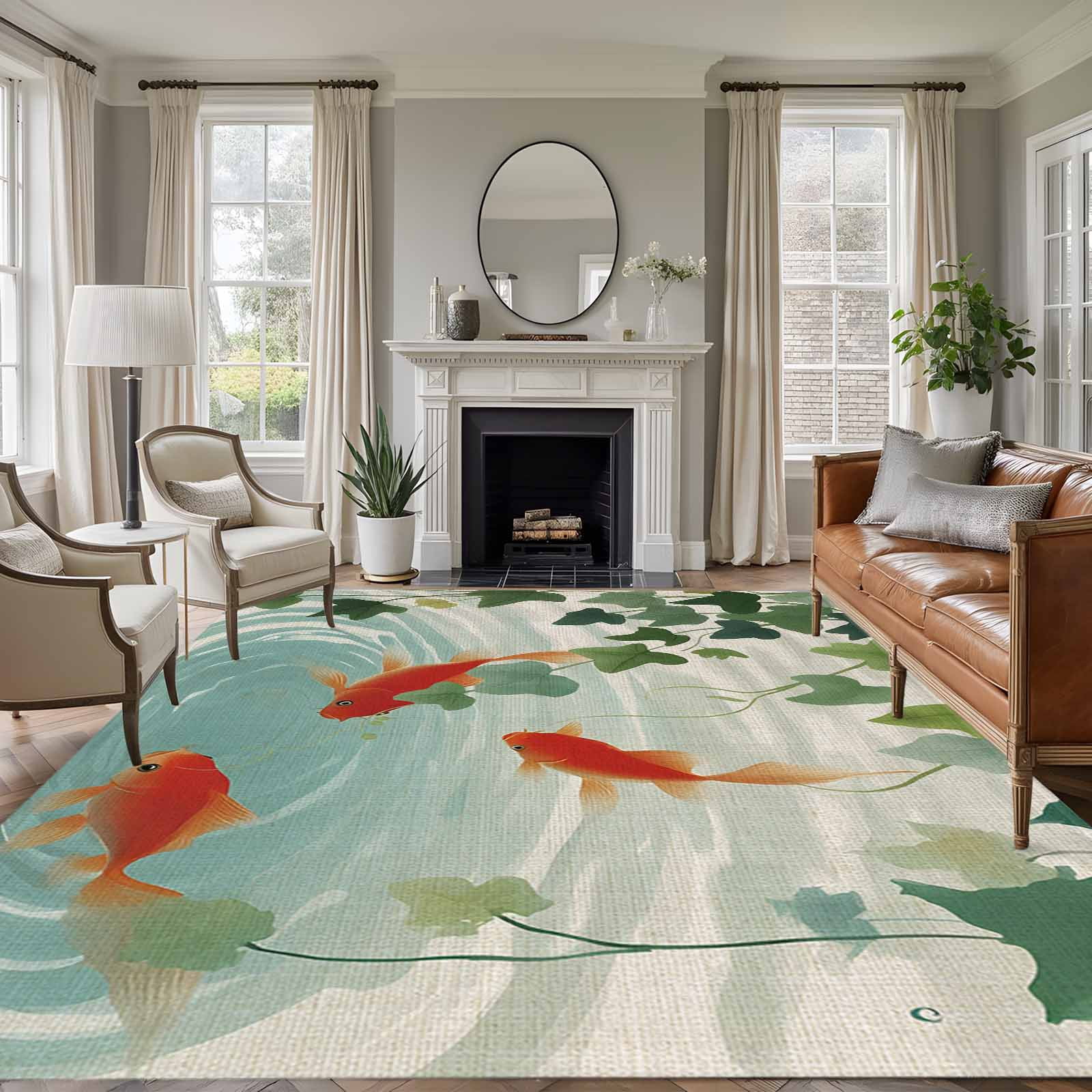 Japanese Carp Fish Area Rugs 6'x9', Small Throw Rugs for Kitchen Dining ...