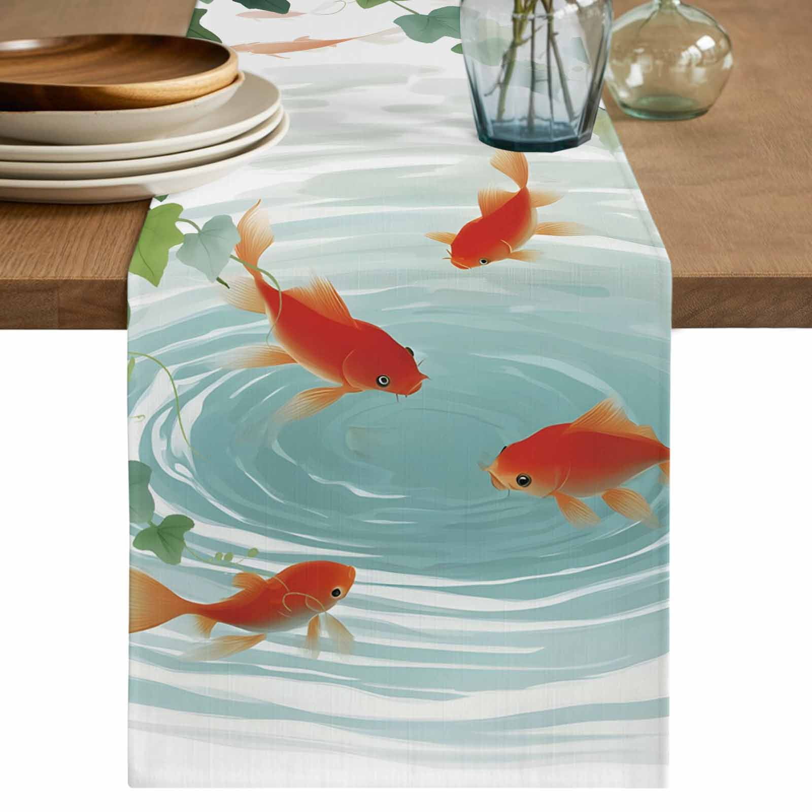 Japanese Carp Fish Cotton Linen Table Runner for Dining Kitchen ...