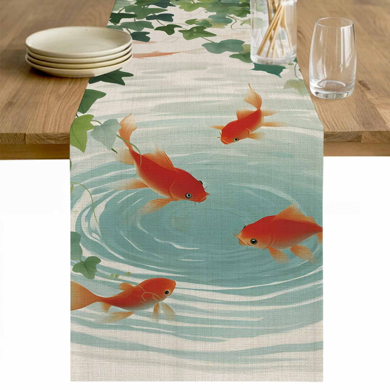 Japanese Carp Fish Table Runner - 70 Inch Long Oriental Art Vintage ...