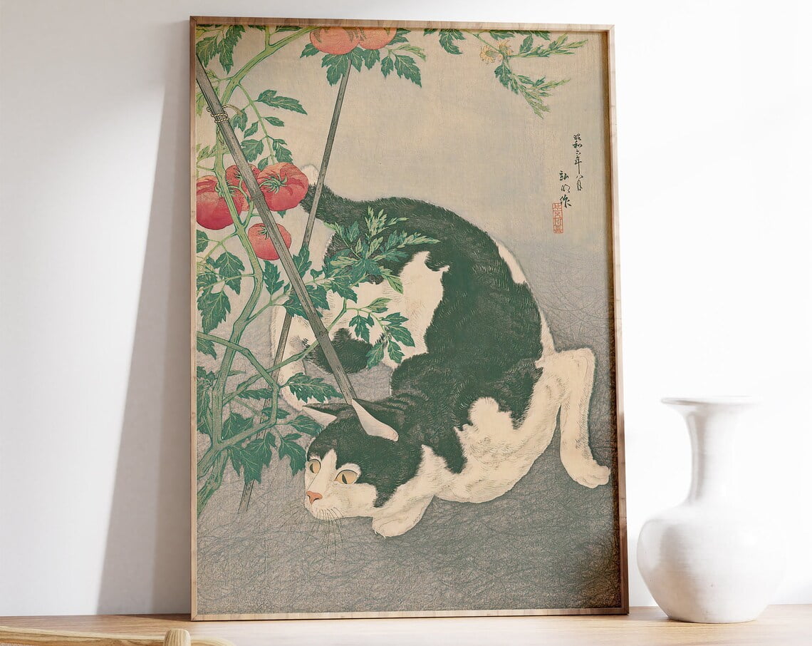 Japanese Cat Poster, Japanese Cat Art Print, Animal Wall Art Decor ...