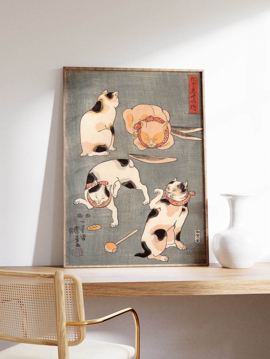 Japanese Cat Poster, Utagawa Kuniyoshi Four Cats In Different Poses ...
