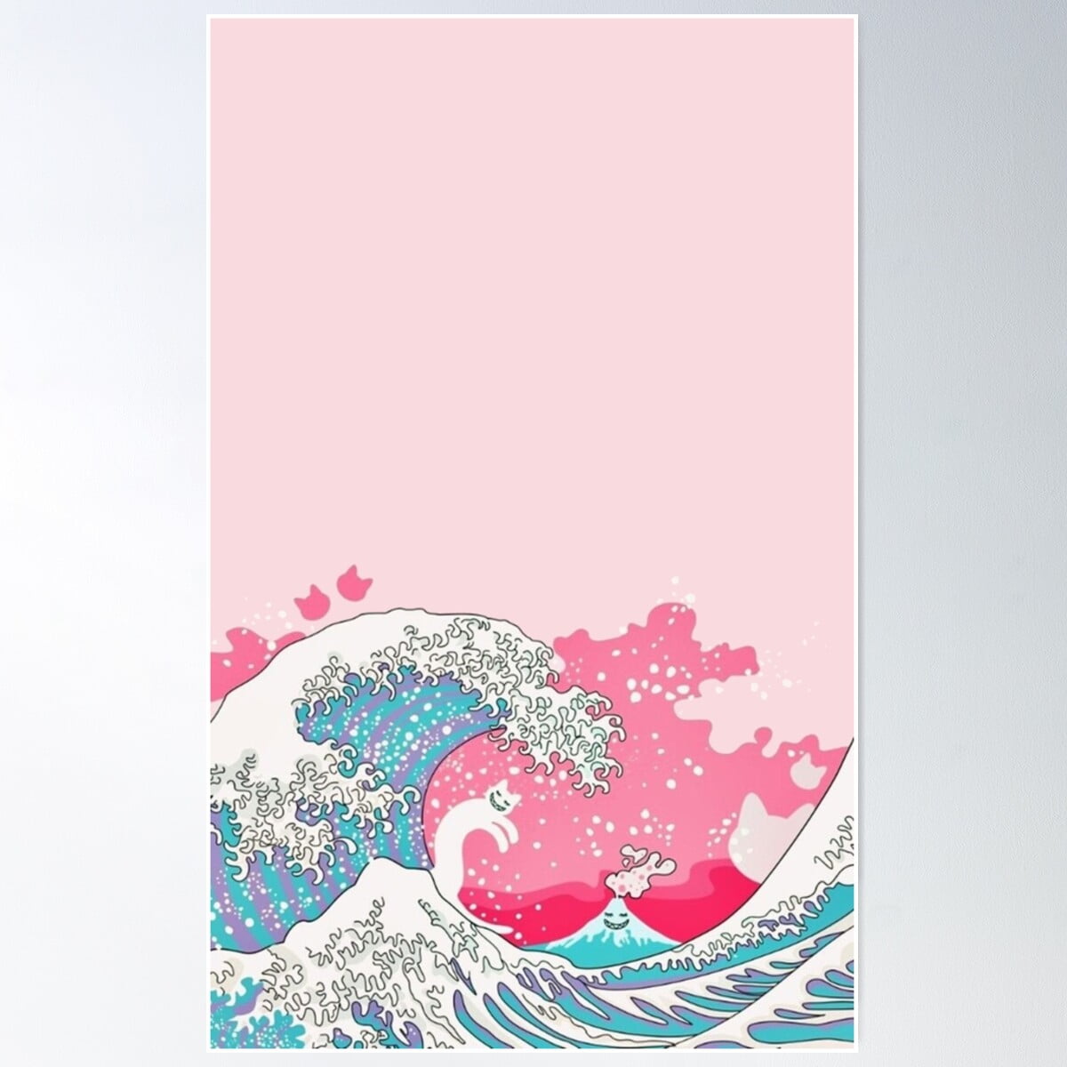 Japanese Cat Tsunami Poster Wall Art, Modern Wall Decor For Living Room ...
