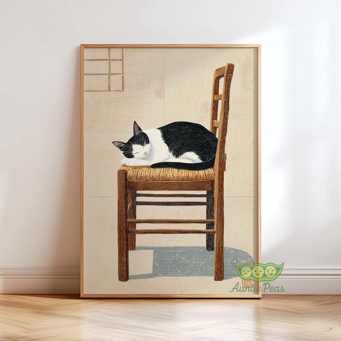 Japanese Cat Wall Art Minimalist Sleeping Japandi Style Artwork Zen ...