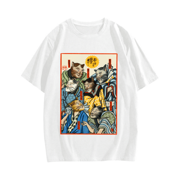 Japanese Cat Warrior T-shirt- - Walmart.com