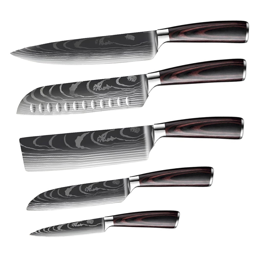 Japanese Chef Knife 5 Piece Kitchen Knives Set Damascus Laser Steel ...