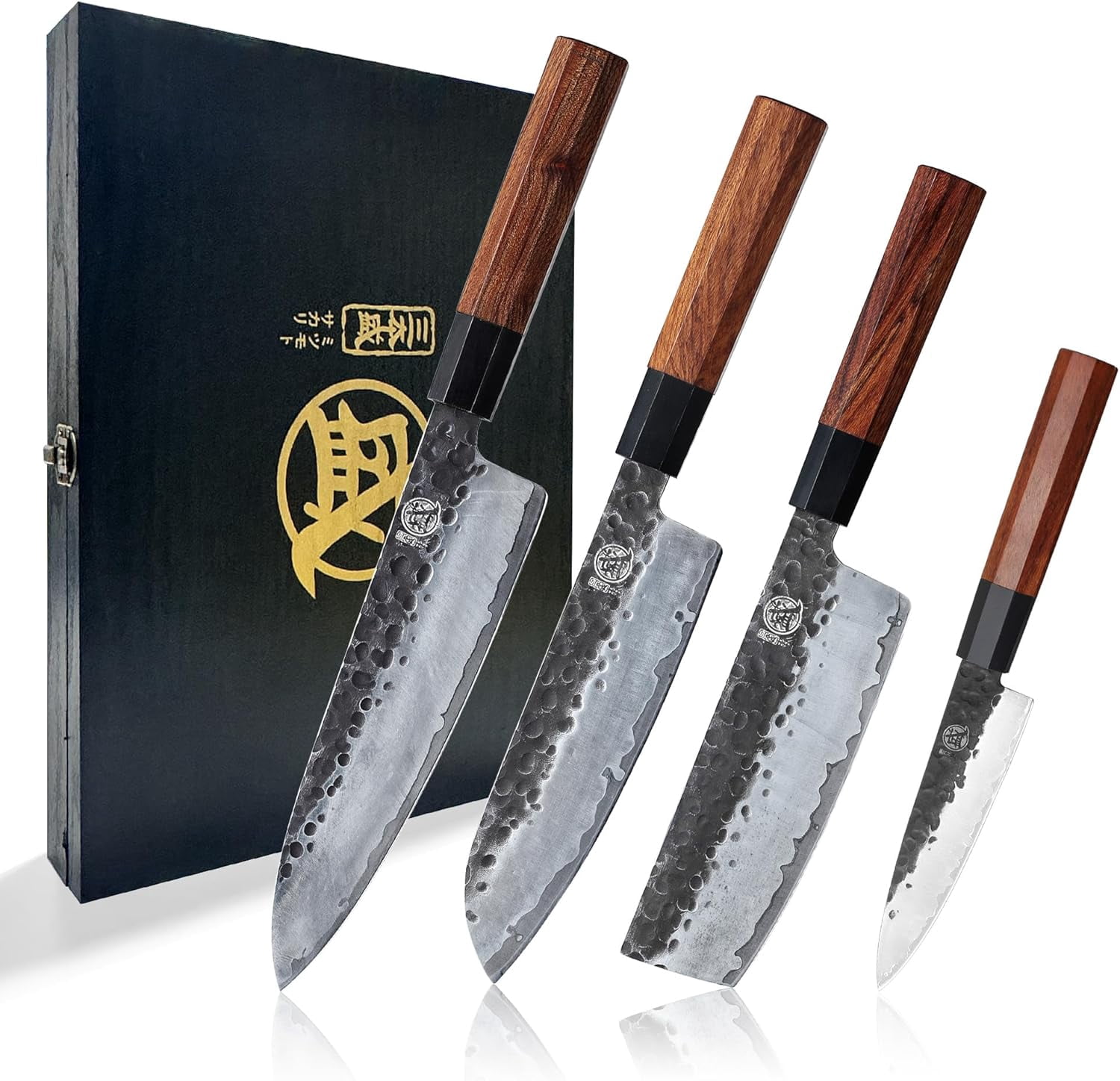 Japanese Chef's Knife Set 4 Pcs, Professional Hand Forged Kitchen Chef ...