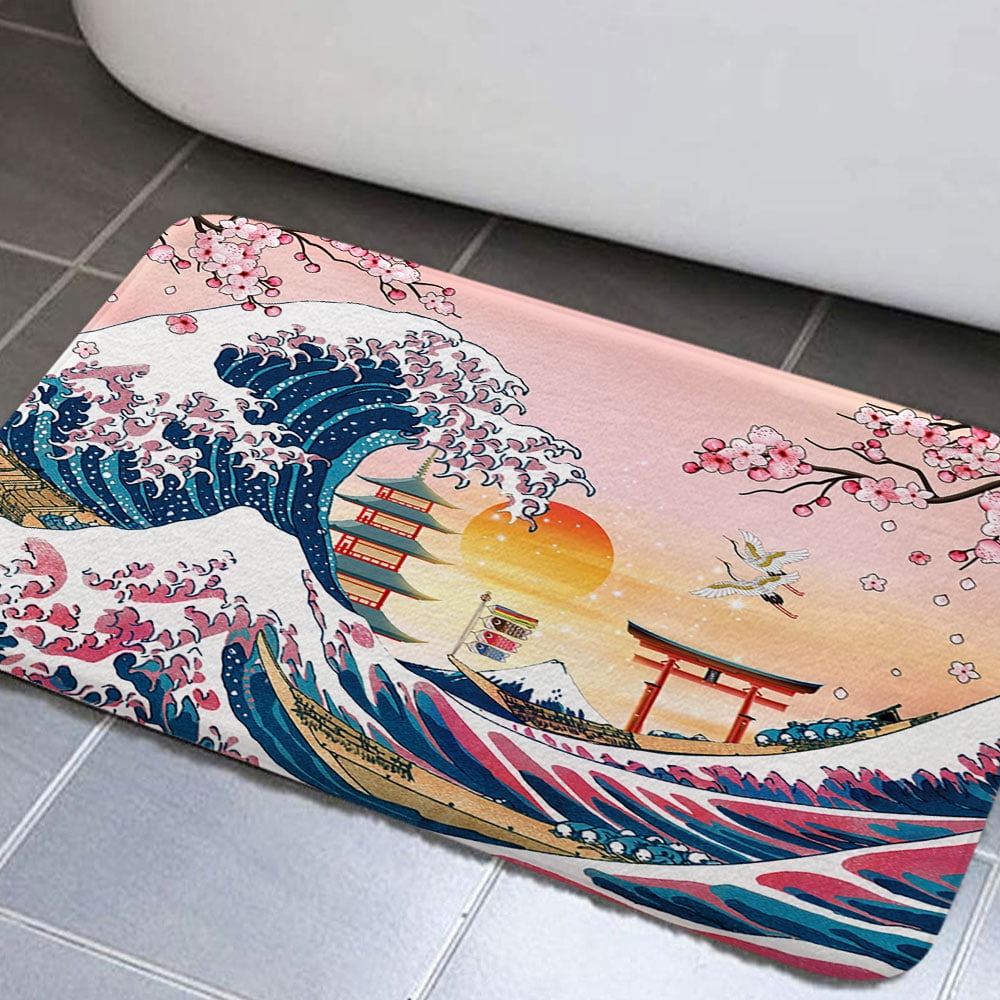 Japanese Cherry Blossom Bathroom Rugs, Japanese Non-Slip Bath Rugs Asian Japanese Bathroom Rugs ...