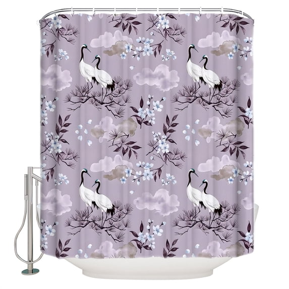 Japanese Cherry Blossom Bathroom Shower Curtains with 12 Hooks ...