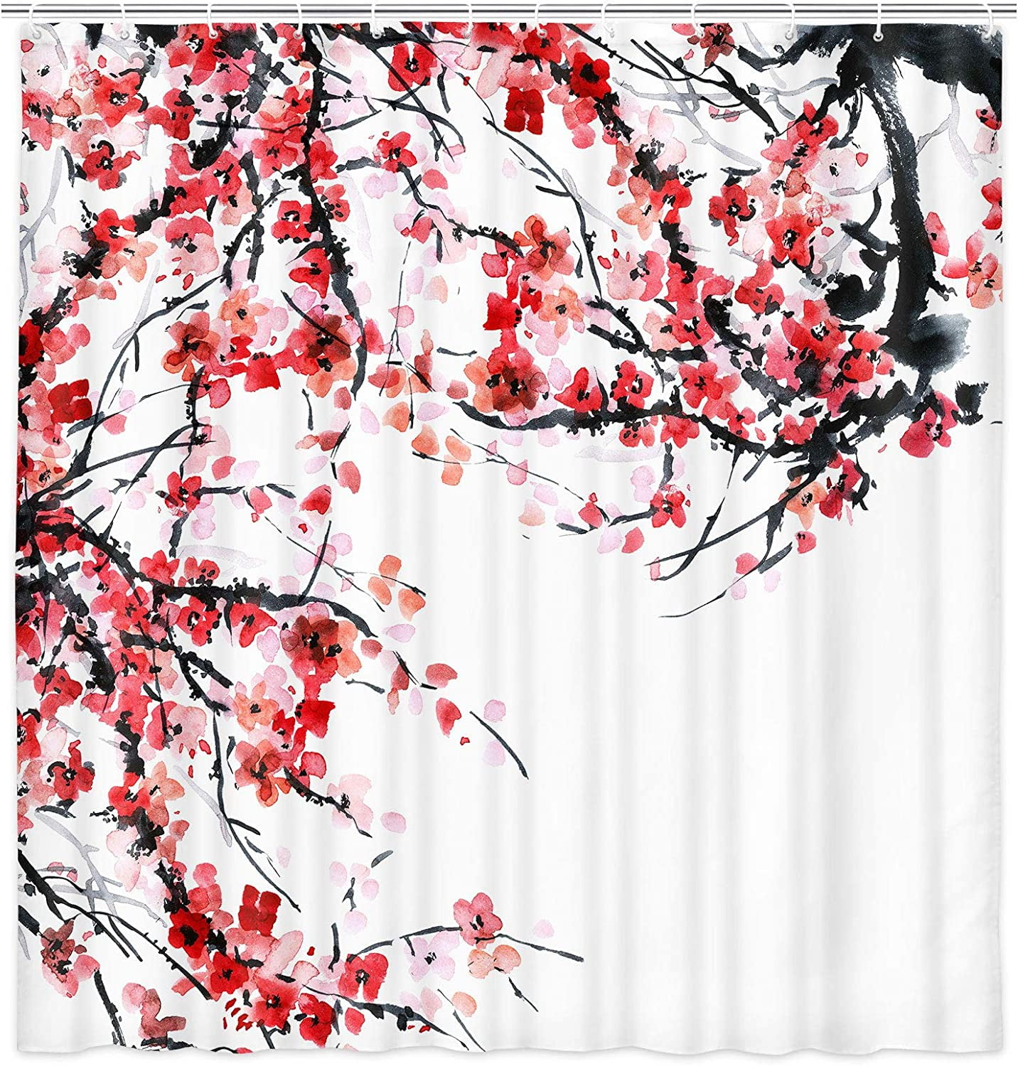 Japanese Cherry Blossom Shower Curtain, Sakura Floral Ink Painting ...