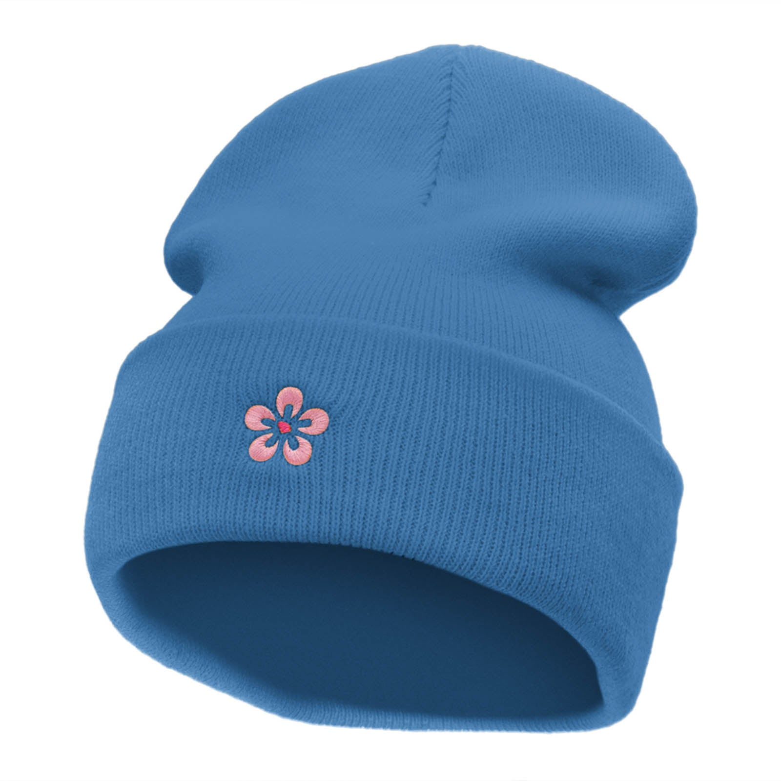 Japanese Cherry Blossom Embroidered 12 Inch Long Knitted Beanie - Sky ...
