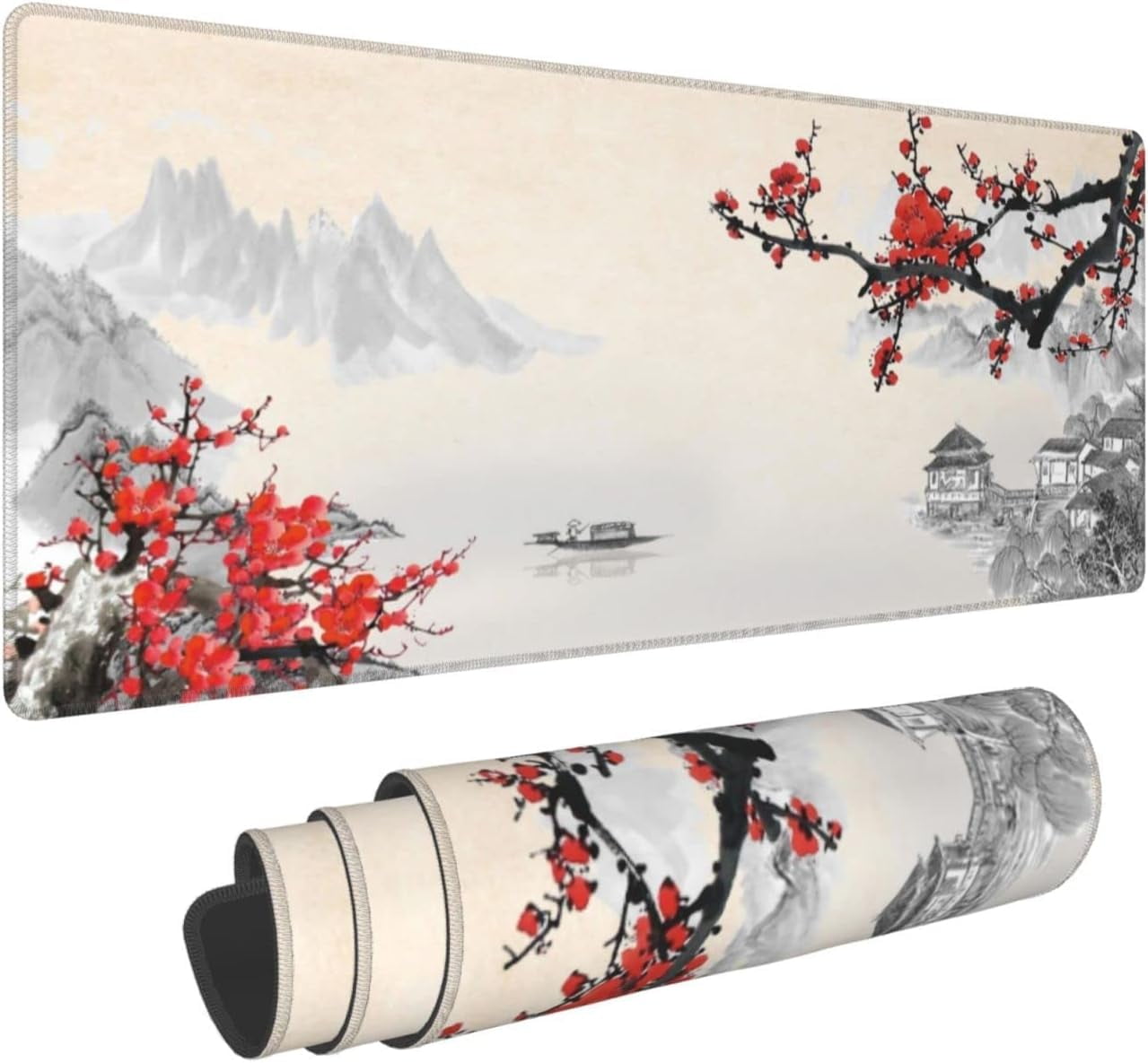 Japanese Cherry Blossom Gaming Mouse Pad, Extended Large Mouse Mat Desk ...