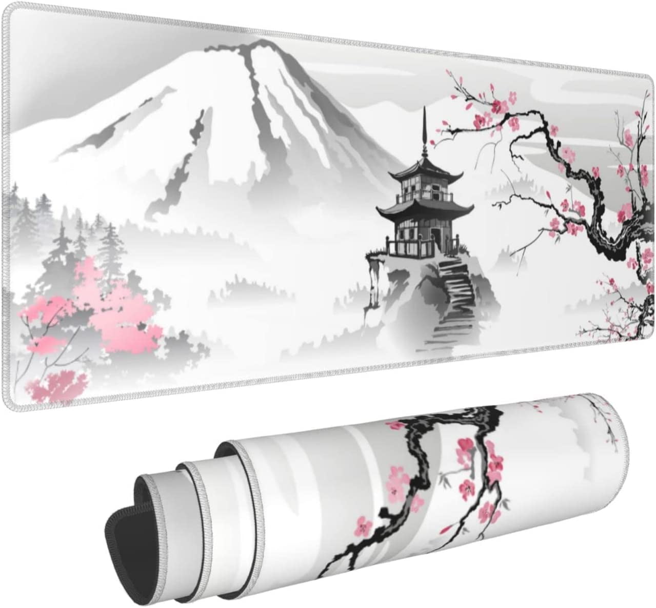 Japanese Cherry Blossom Gaming Mouse Pad, White Extended Large Mouse ...